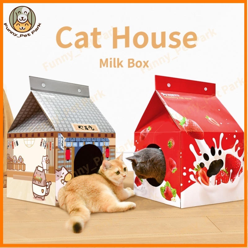 Cat Scratch Board Cat Nest Milk Box Cat Toy Corrugated Paper Cat House ...