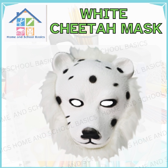White Cheetah Animal Mask with Hair - Rubber Mask for Halloween Costume ...