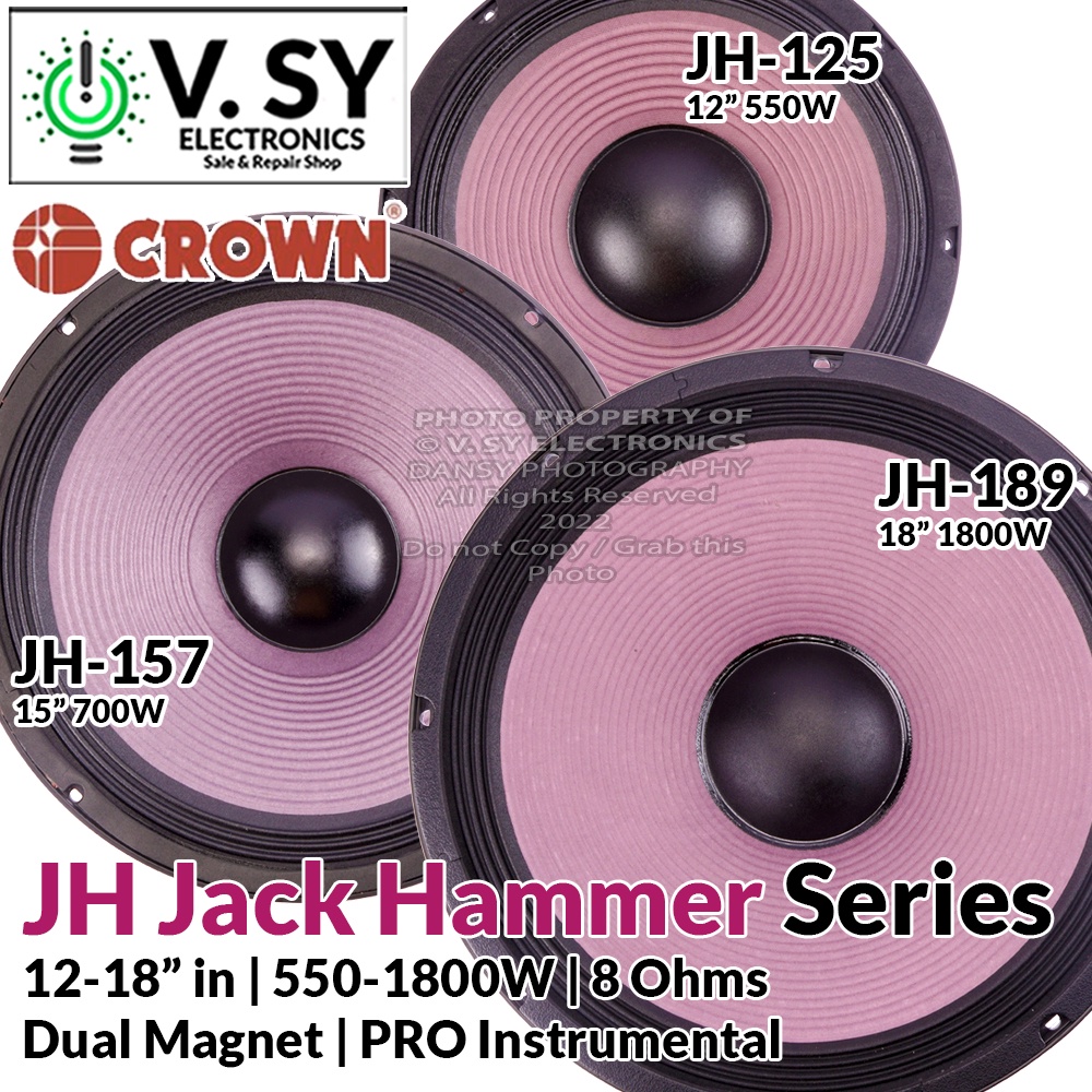 Original 2023 Crown JH Jack Hammer Series 550-1800W 8 Ohms 12 15 18 Inches Dual Magnet ...