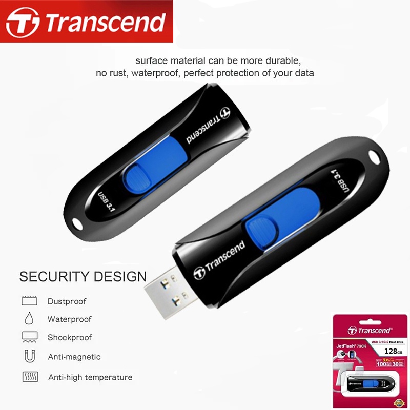 Transcend JetFlash 790K USB Flash Pen Drive Real Capacity 16GB 32GB ...