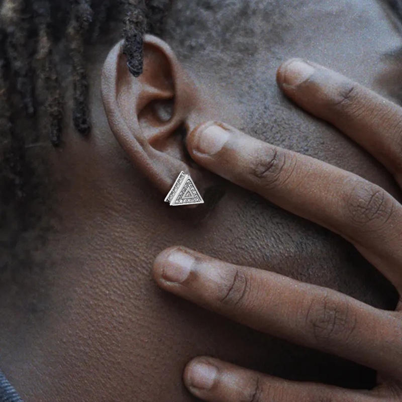 Triangle Men's Earrings Hip Hop Rock Luxury Iced Out Crystal Zircon ...