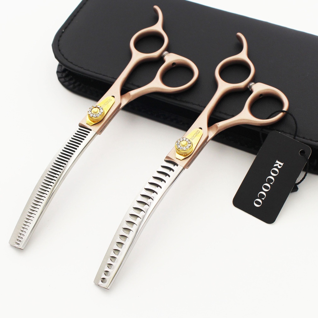 7.0 "rose gold straight handle fine teeth curved fish bone cut curved ...