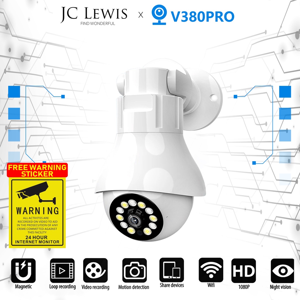 JC LEWIS V380 Pro360 Monitoring IP Wireless Light Bulb Camera Security ...
