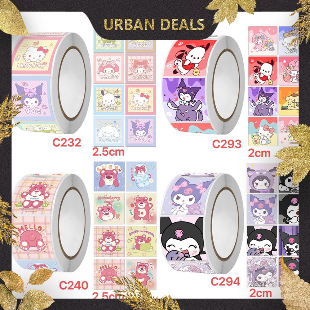 500Pcs/Roll Sanrio Cartoon Sticker DIY Tape Kuromi Pacha Dog Ania Anime ...