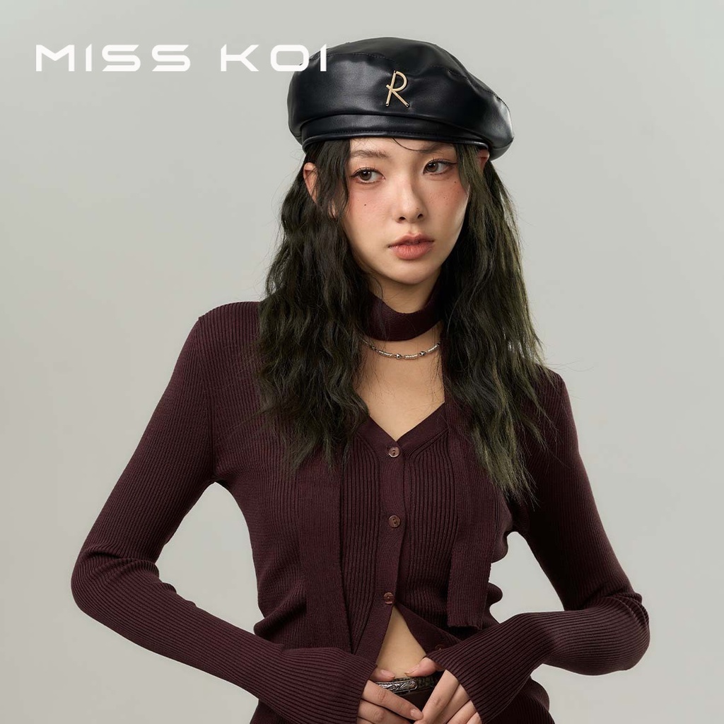 MISSKOI Korean Female Beret Autumn Winter Retro PU Leather Big Head ...