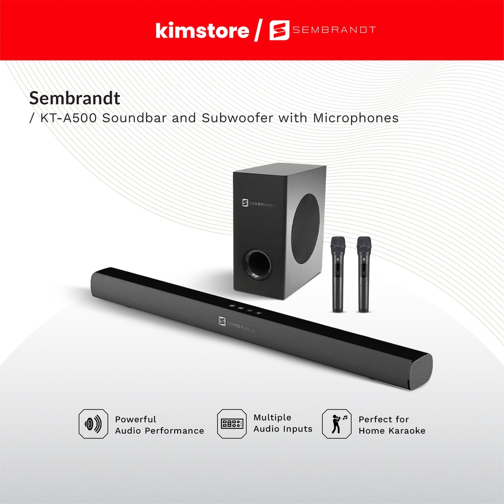 Sembrandt KT-A500 Soundbar and Subwoofer with Wireless Microphones ...