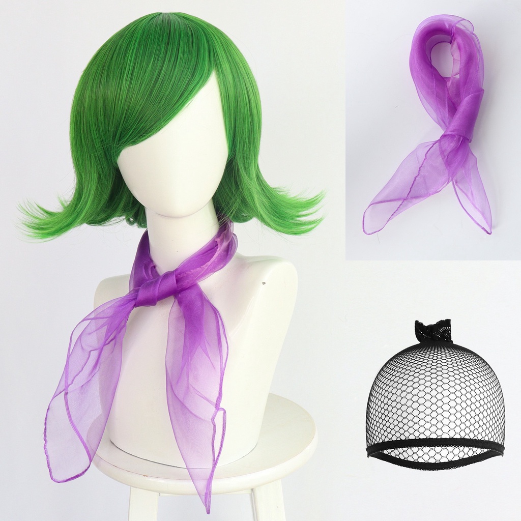 Misscoo Movie Inside Out Disgust Cosplay Wig Short Green Heat Resistant ...