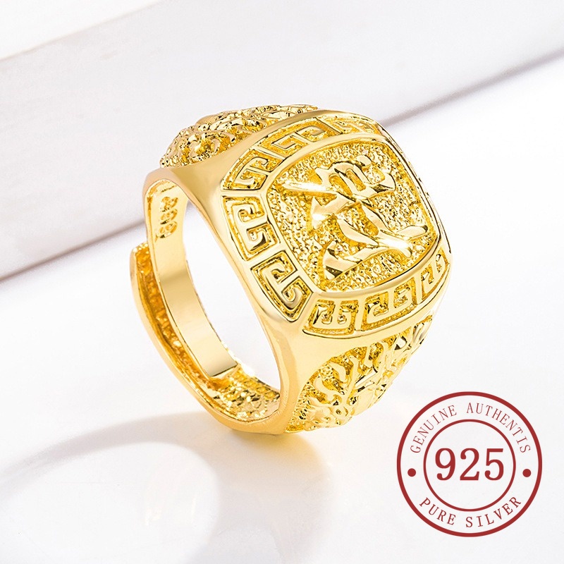18K Gold Open Domineering with Chinese Character Cai Men's Ring ...