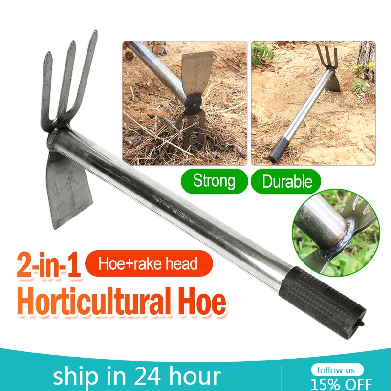 2in1 Hoe Weeding Uprooting Tool Steel Weed Puller 3 Teeth Weeder ...