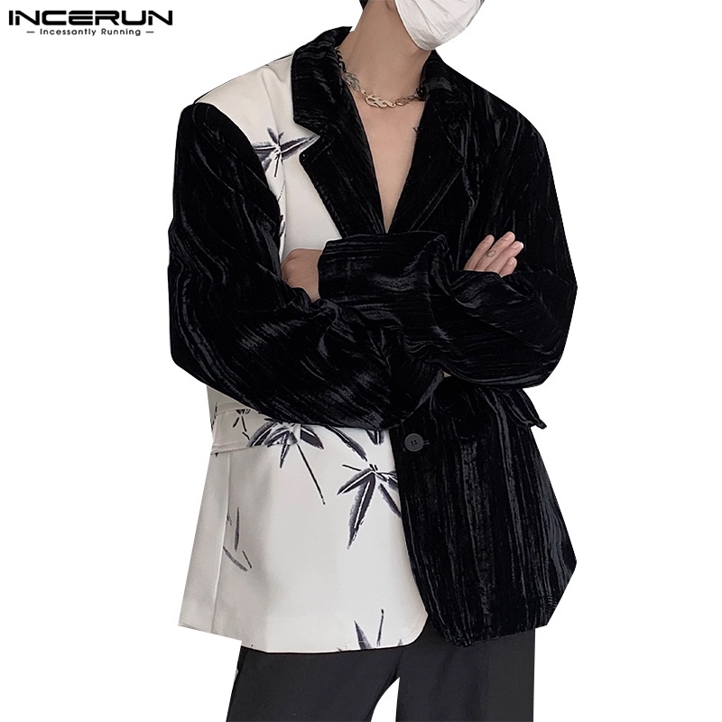 INCERUN Men Fashionable Printed Patchwork Long Sleeve Casual Blazer ...
