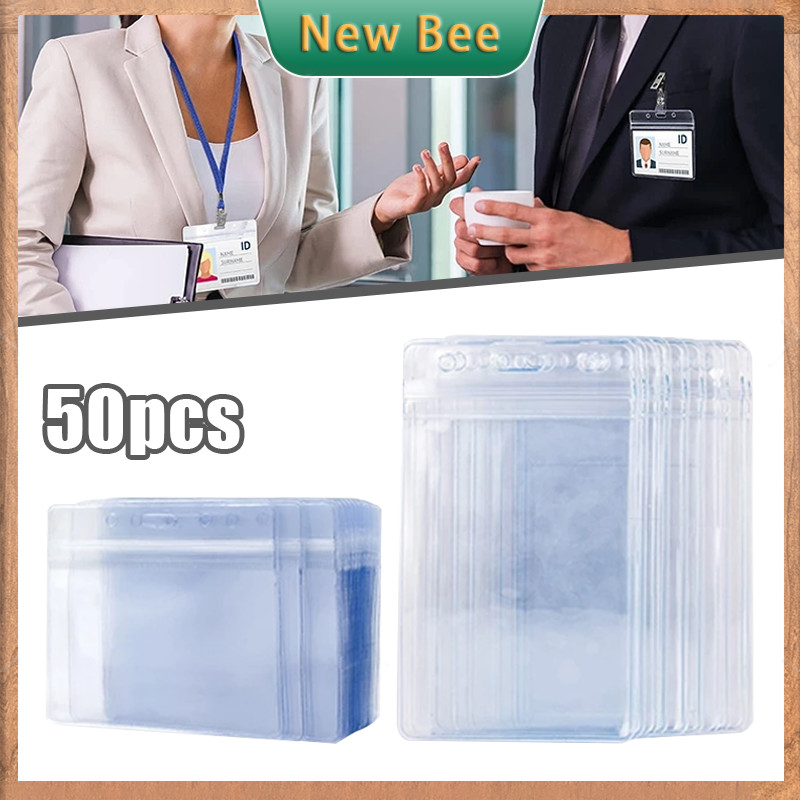 50Pcs Vertical & Horizontal Transparent Plastic ID Holder with Zip Lock ...