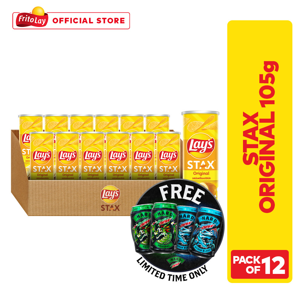 Lay's Stax Original Potato Chip 105g Pack of 12 with FREE 4 Hard Mountain Dew 330ml | Shopee ...