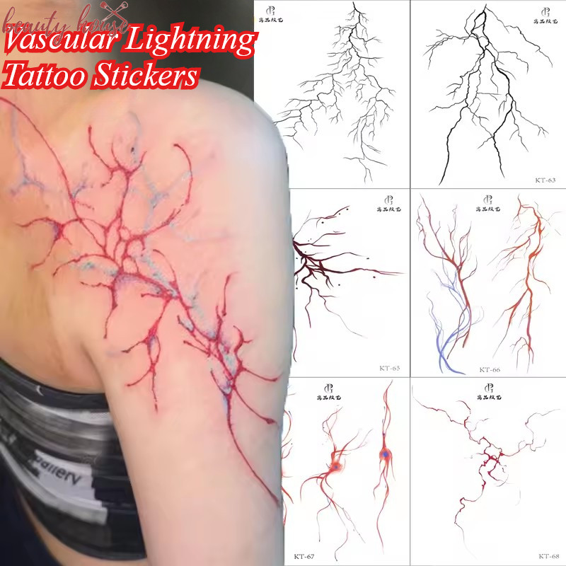 1/3/5Pcs Vascular Lightning Tattoo Stickers - DIY Body Art Decals ...