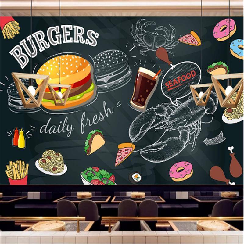 Custom 3d Hamburger Doughnuts Burgers Black Background Mural Wallpaper ...