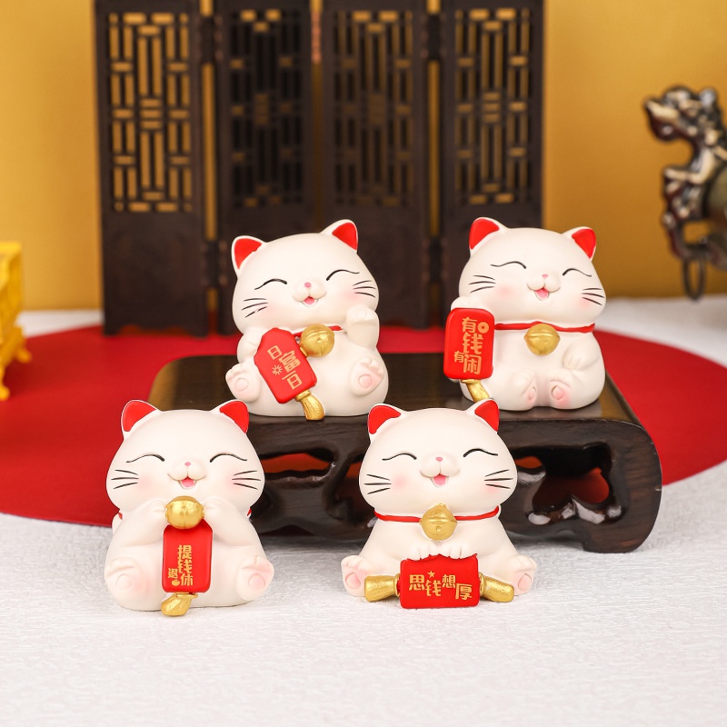 New Year Lucky Cat Decoration Cute Mini Lucky Cat Resin Desktop ...
