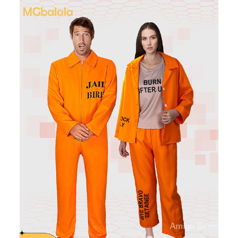 Halloween COS Men's and Women's Couples Orange Prisoner Cosplay ...
