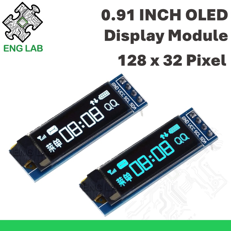 ENGLAB★0.91 Inch OLED Display Module, 128x32 Pixel With I2C Protocol, Compatible with Arduino ...