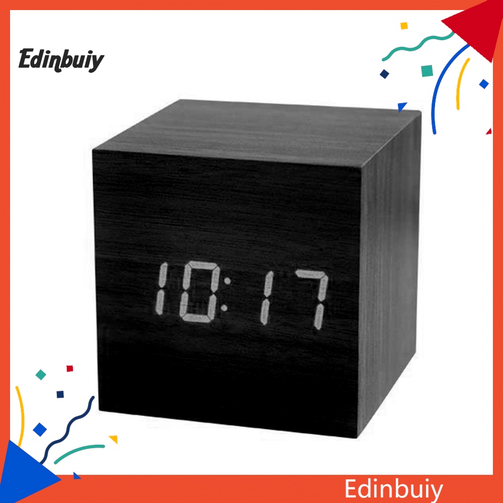 EDI Wooden Sound Control Square LED Digital USB/AAA Electronic Table ...