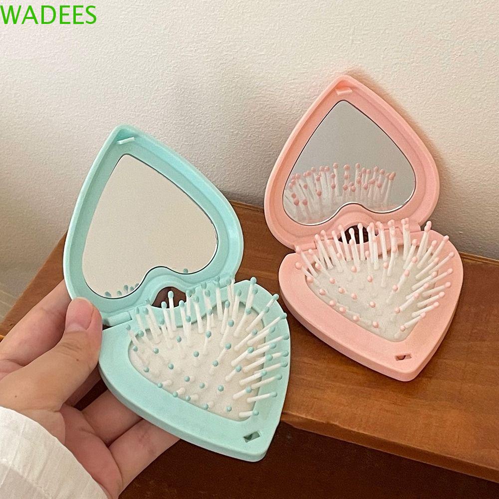 WADEES Heart Hair Comb with Mirror, Candy Color Mini Folding Airbag ...