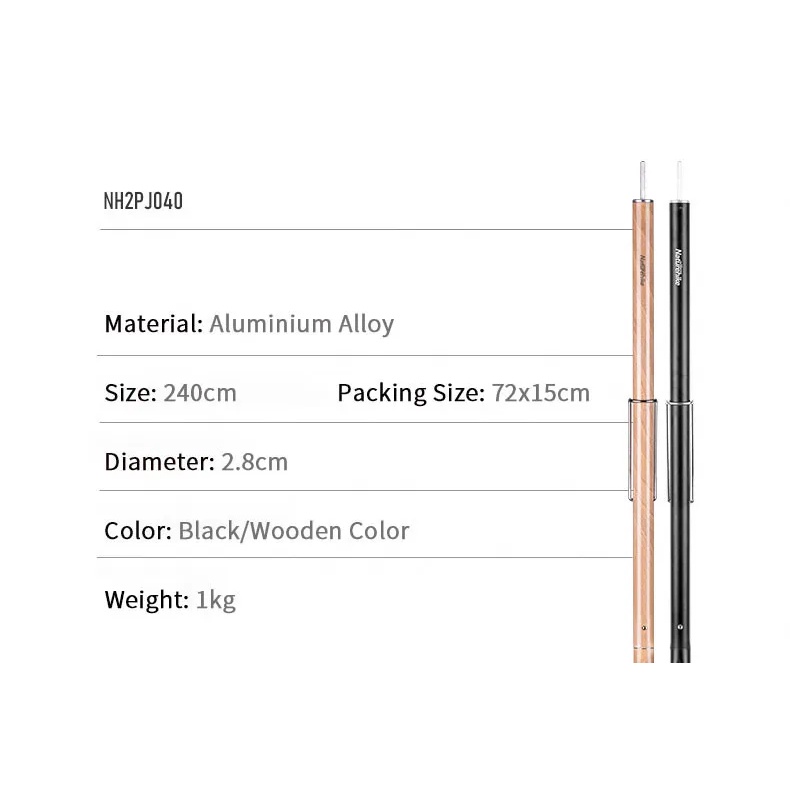 Naturehike 2.4M 2.8M Aluminum Alloy Ultralight Tarp Pole Camping Awning ...