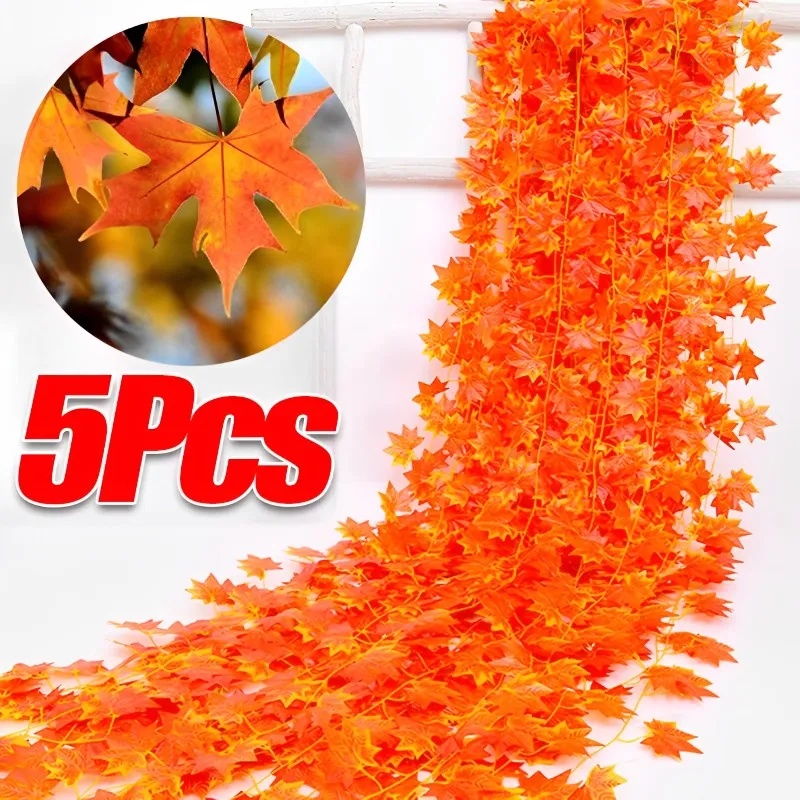 1-5Pcs 230cm Artificial Maple Leaves Strings/Garland Fall Leaf Hanging ...