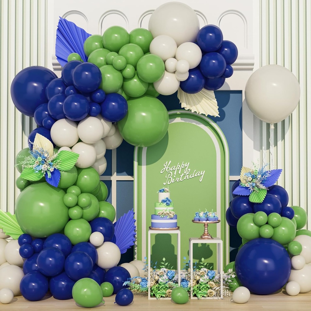Blue Green Balloons Garland Arch Kit, Navy Blue Sage Green White ...