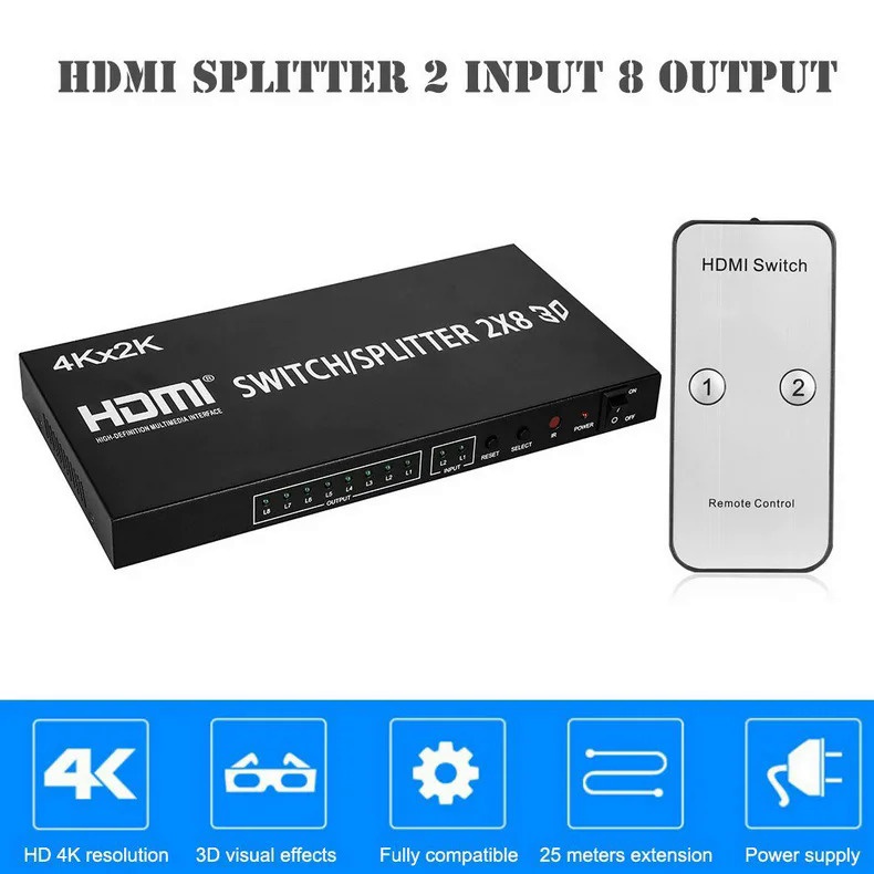 4K HDMI Switcher Splitter 2 In 8 out HDMI Switcher 4K 60Hz 2x2 2x4 2x8 ...