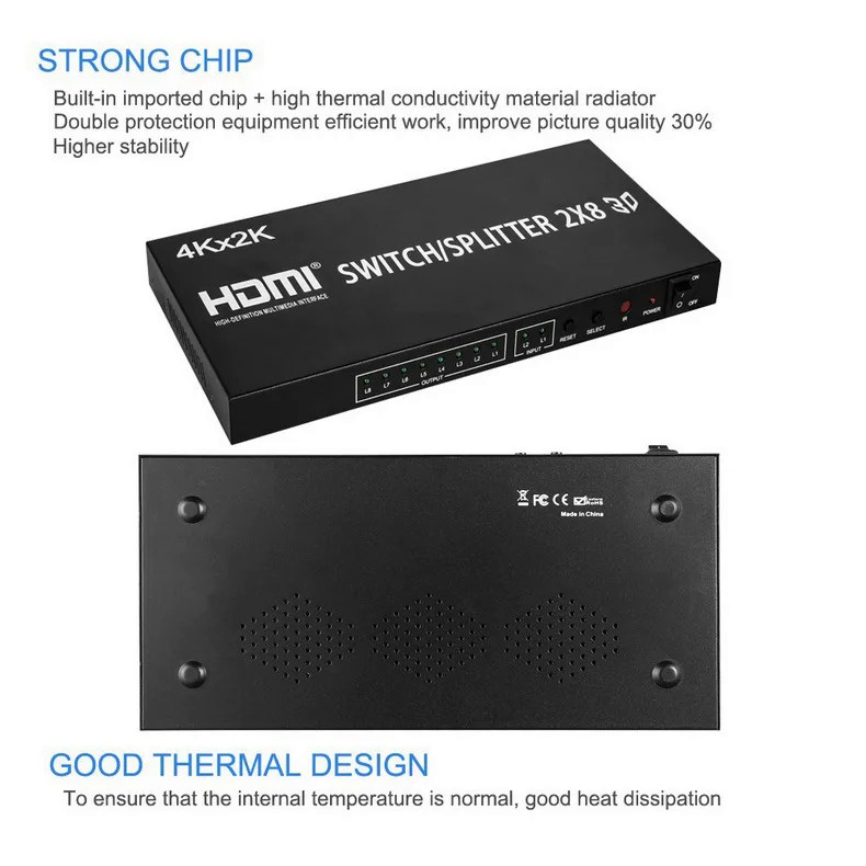 4K HDMI Switcher Splitter 2 In 8 out HDMI Switcher 4K 60Hz 2x2 2x4 2x8 ...