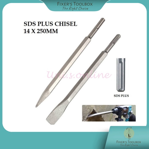 14 x 250MM SDS PLUS HAMMER CHISEL BIT ( FLAT / POINTED ) | Shopee ...
