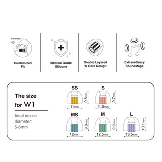 SpinFit W1 Silicone Ear Tips Eartips Patented Medical-Grade Double W ...