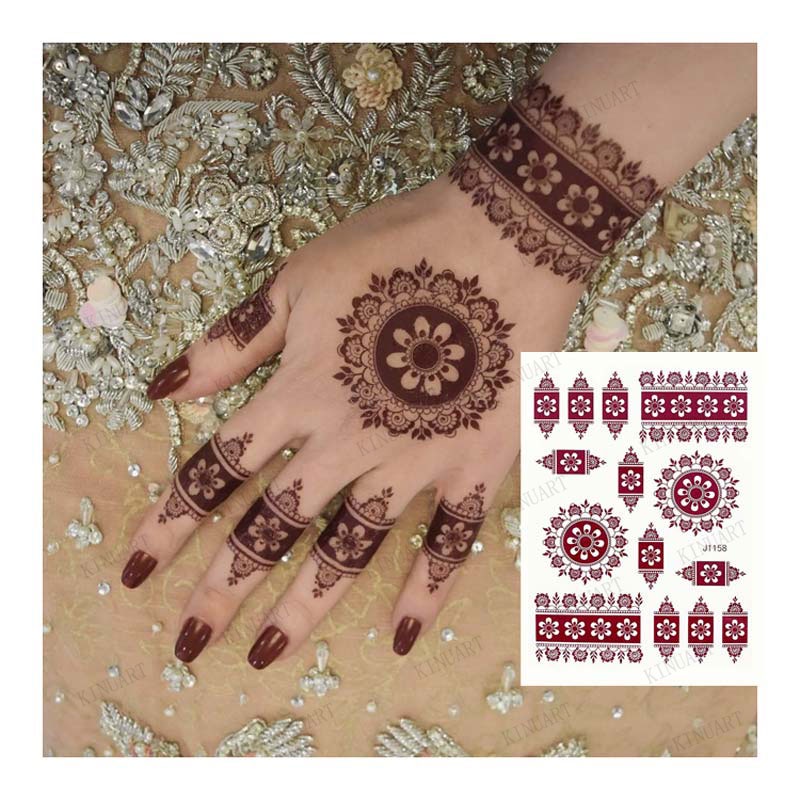 Brown Henna Tattoos for Hand Maroon Henna Tattoo Stickers for Women ...
