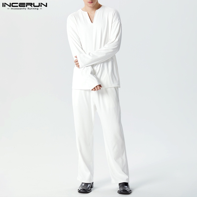 INCERUN Men Vintage Fashion Long Sleeve V-Neck Casual Two-Piece Suits ...