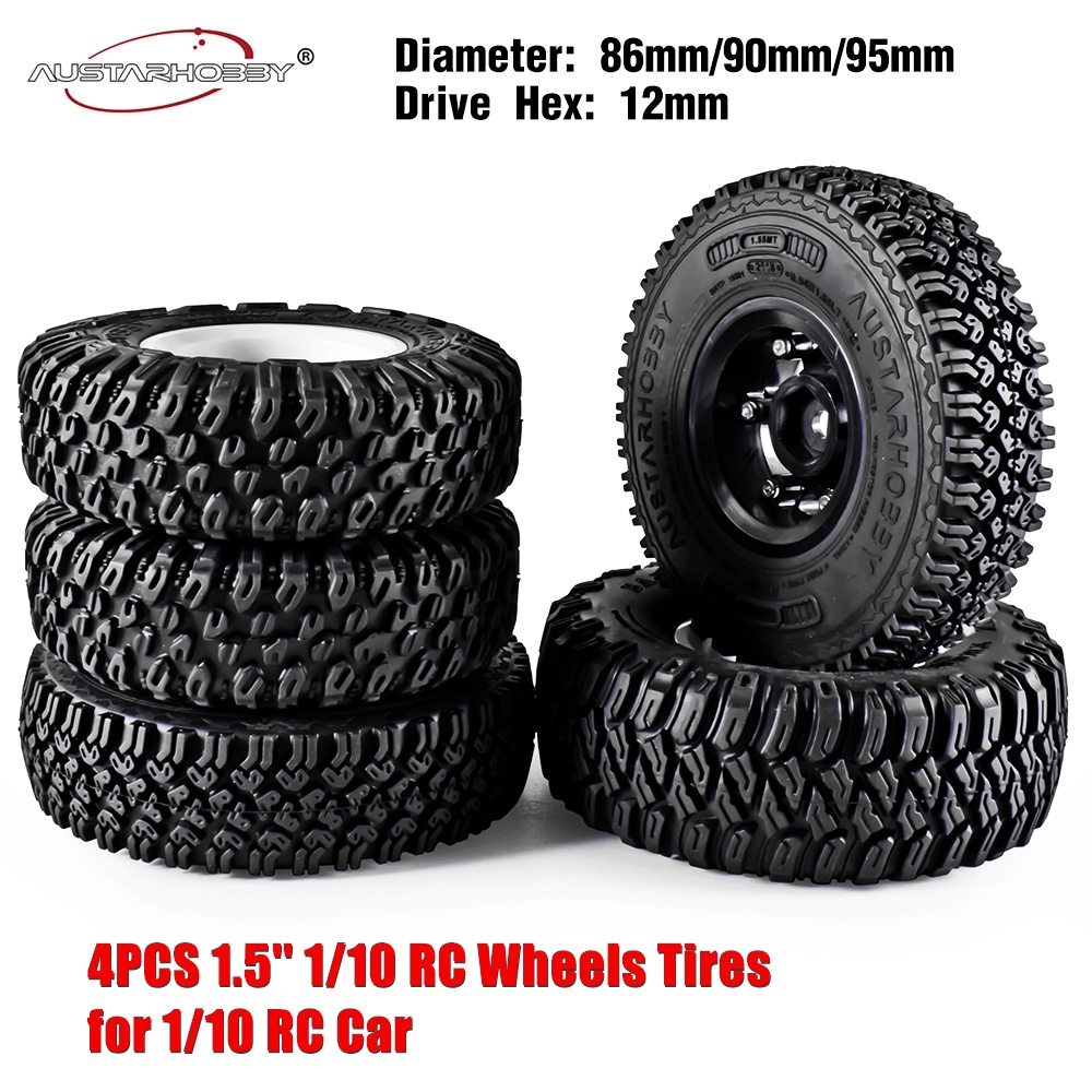 AUSTAR RC Tires 1.55inch Plastic Wheel Rim Rubber Tyre for 1/10 RC ...