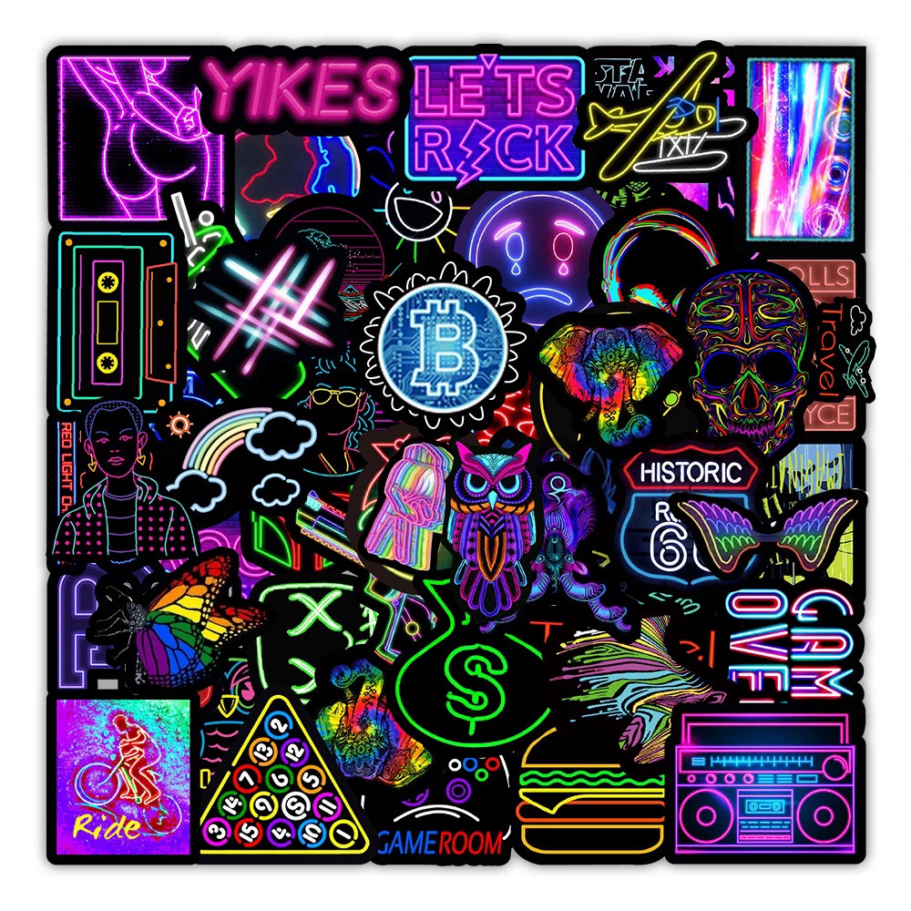 YY 50/100PCS Cartoon Neon Light Graffiti Stickers Aesthetic Car ...