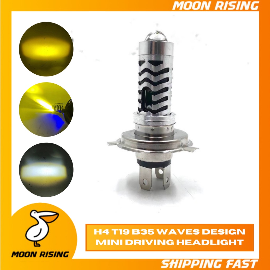MINI DRIVING LIGHT KILLER BULB MOTORCYCLE HEADLIGHT WITH BLUE PARK LIGHT T19 H4 B35 WAVES DESIGN ...