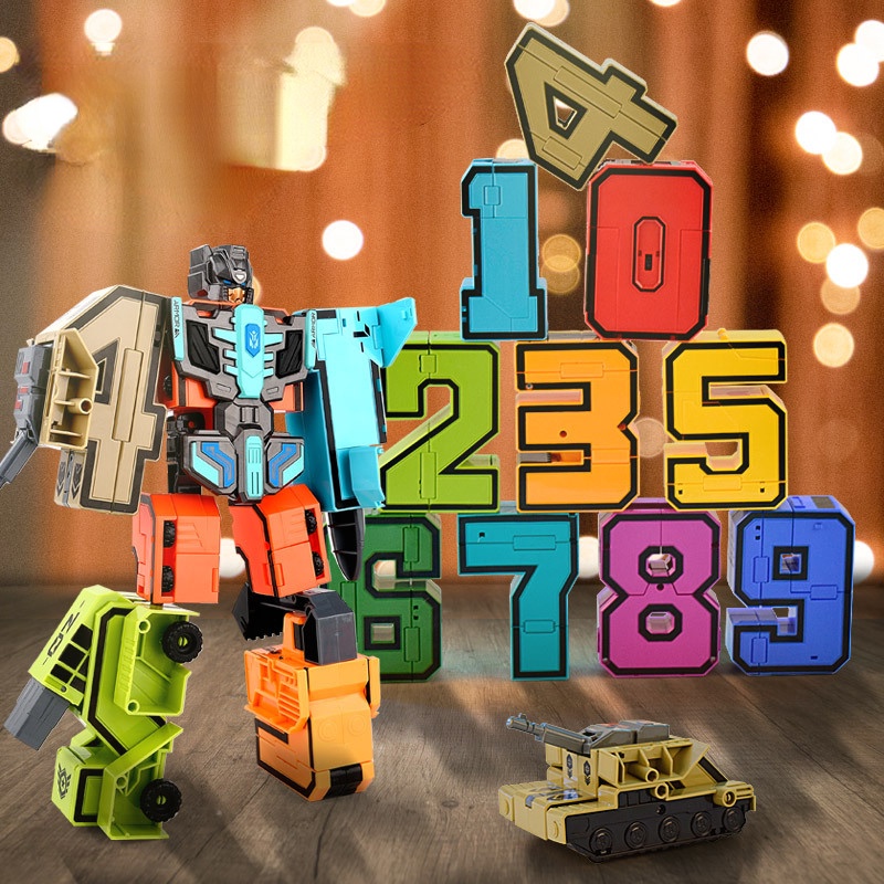 Cartoon Digital Robot Toy Car Alphabet Transformer Toys Tank Airplane ...