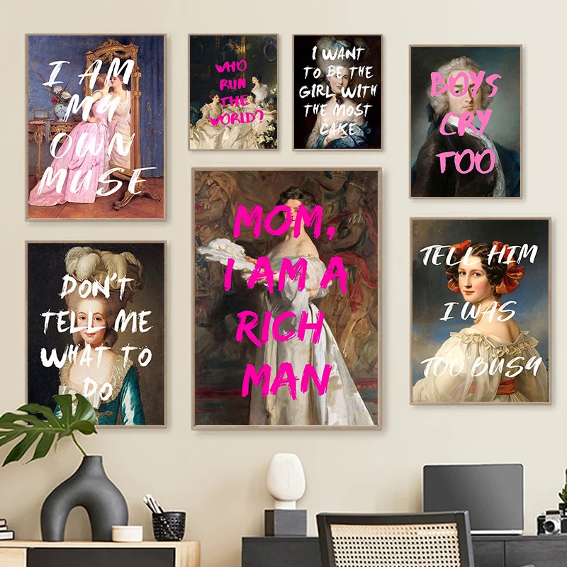 Funny Female Portrait Surreal Rococo Baroque Poster Canvas Painting ...