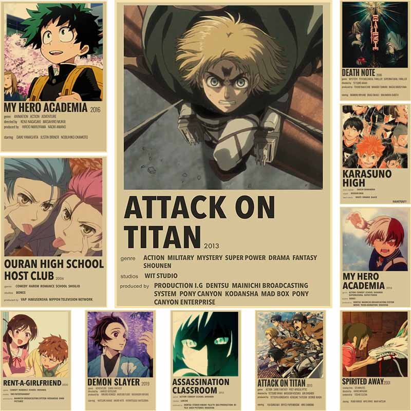 36 Types Japanese Anime Poster Retro Hunter X Hunter /Attack on Titan ...