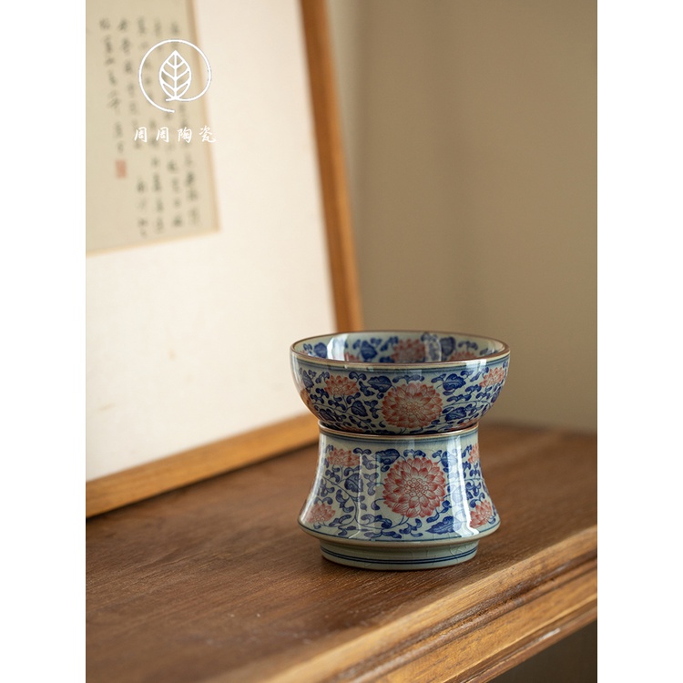 Jingdezhen Blue White Clay Red Twisted Branch Lotus Tea Drain Ceramic ...