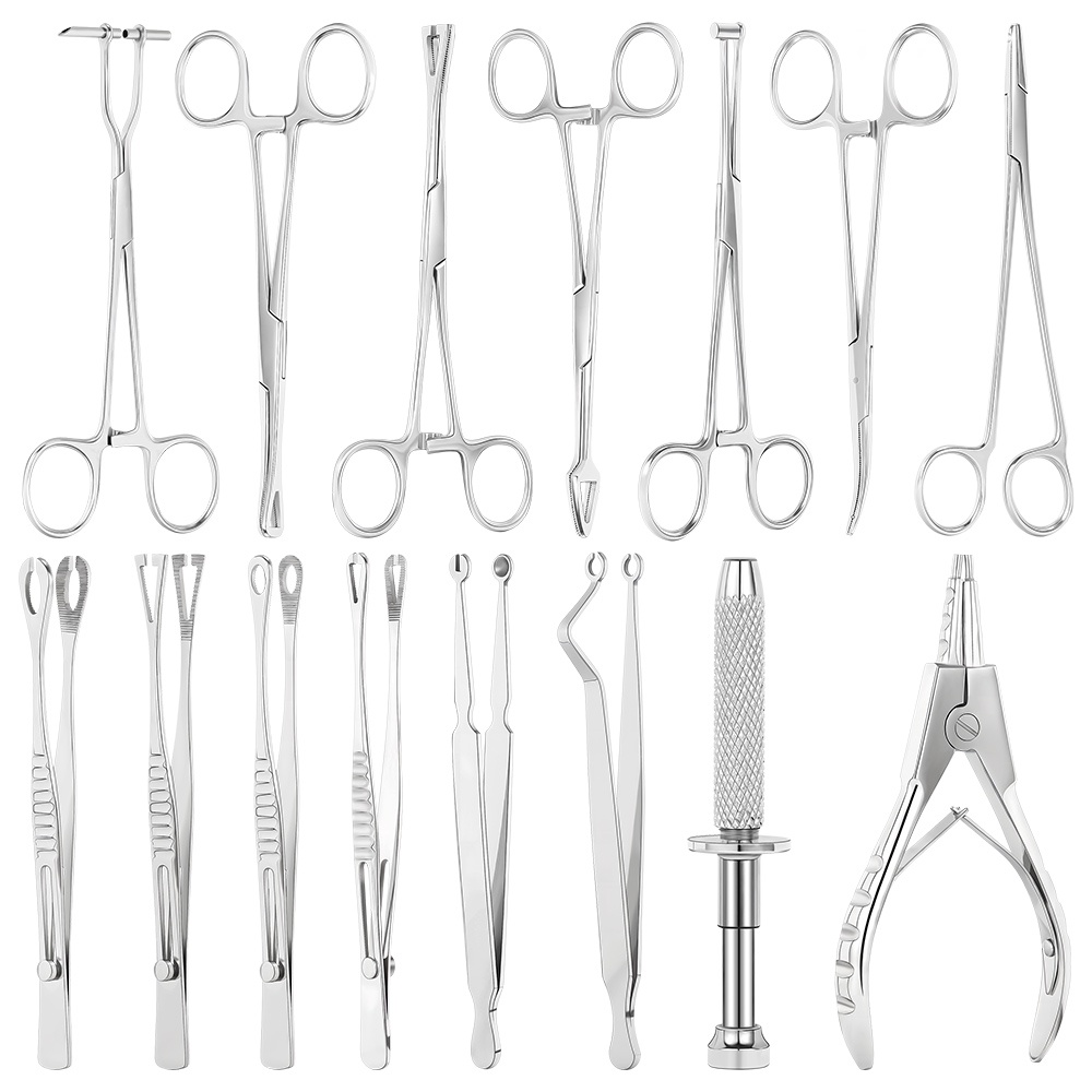 1PC Stainless Steel Body Piercing Tool Tweezers Needle Tube Clamp Ball ...