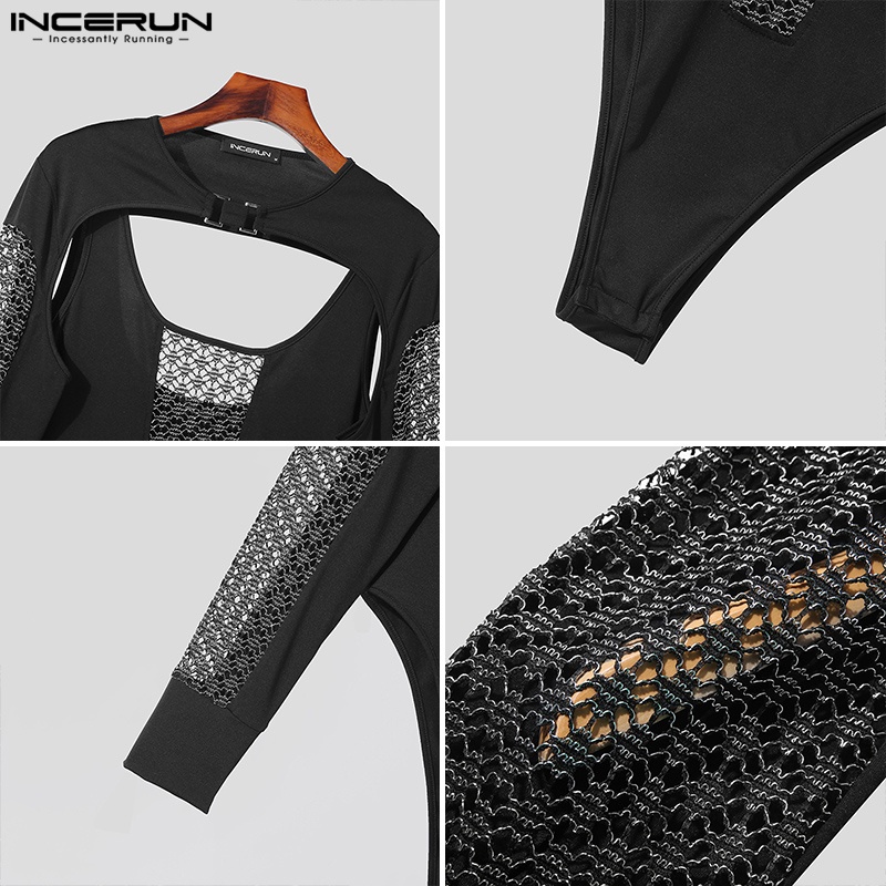 INCERUN Men Fashion Mesh Patchwork Long Sleeve Stitching Color Set ...