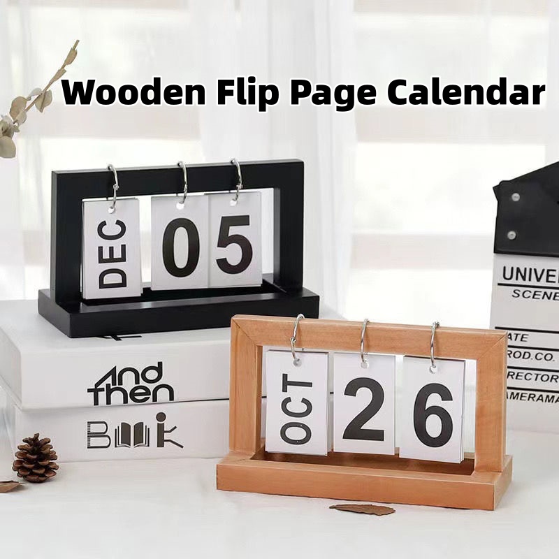 Scandinavian Style Wooden Flip Calendar Natural Wood Grain Home Decor ...