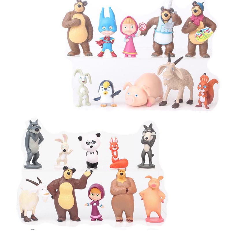 10 Pcs/Set Masha and The Bear Animal Mini Action Figure Collectable ...