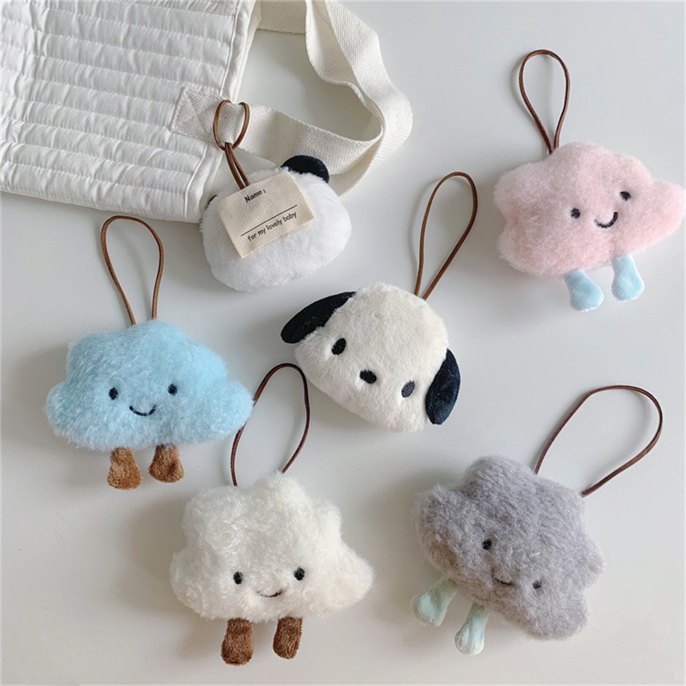 Cartoon Plush Cloud Shape Keychains Kawaii Dog Panda Name Tag Keyrings ...