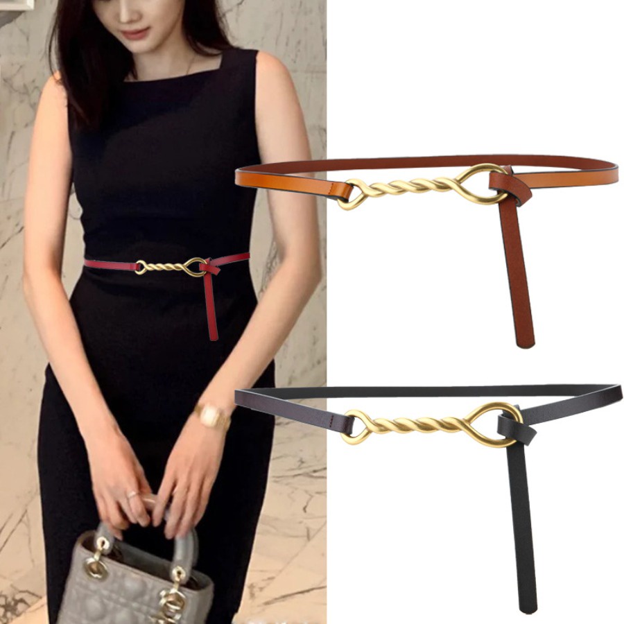 Korean Women's PU Leather Belt Retro Versatile Knotted Thin Waistband ...