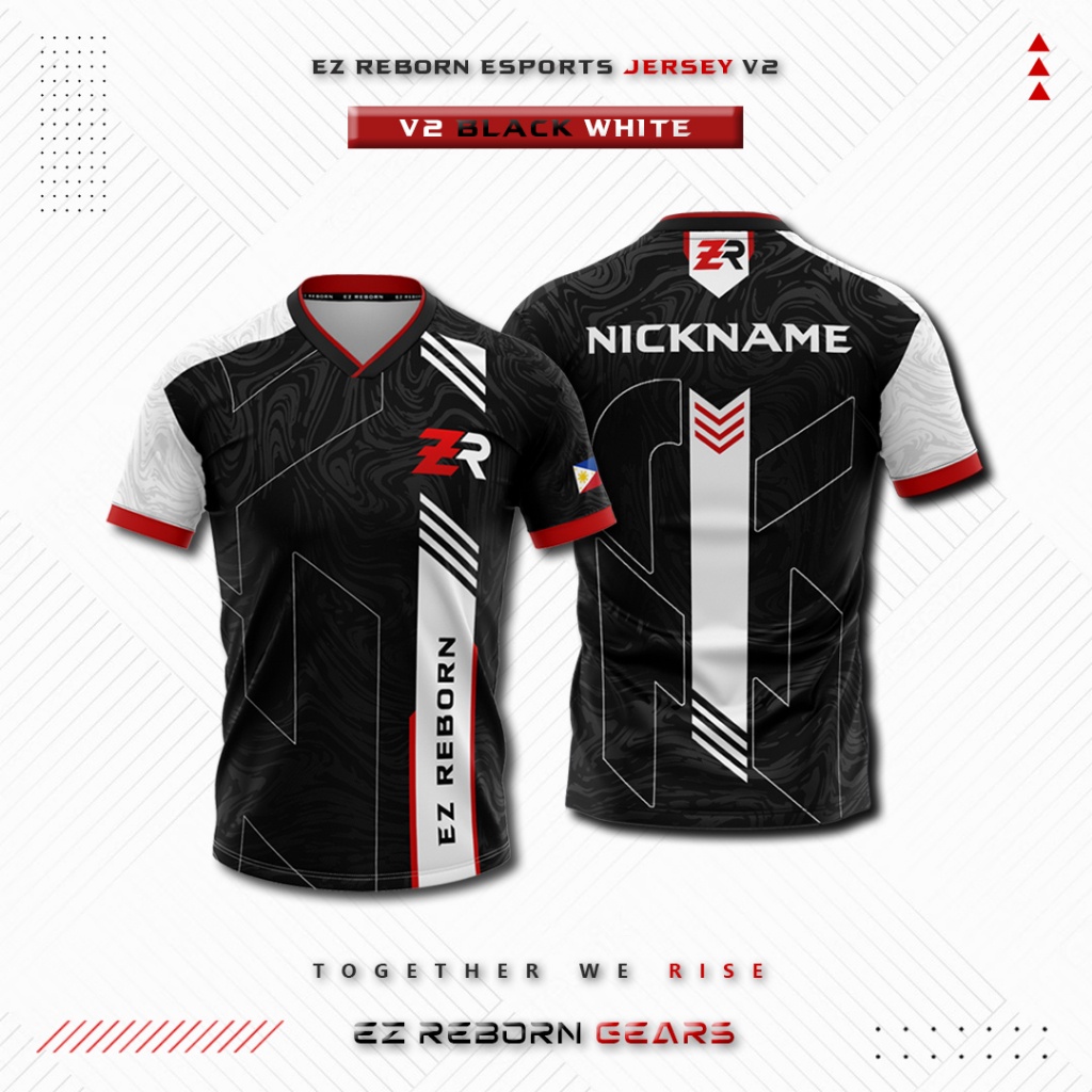 Customizable Esports Jersey EZR Esports V2 Black and White Esports ...