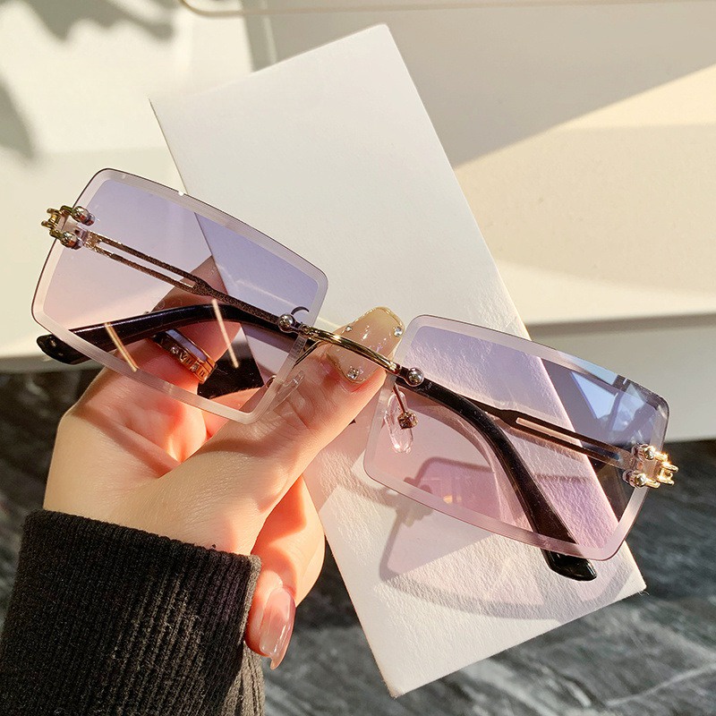 New rectangle rimless cut edge sunglasses for men and women fashion ...