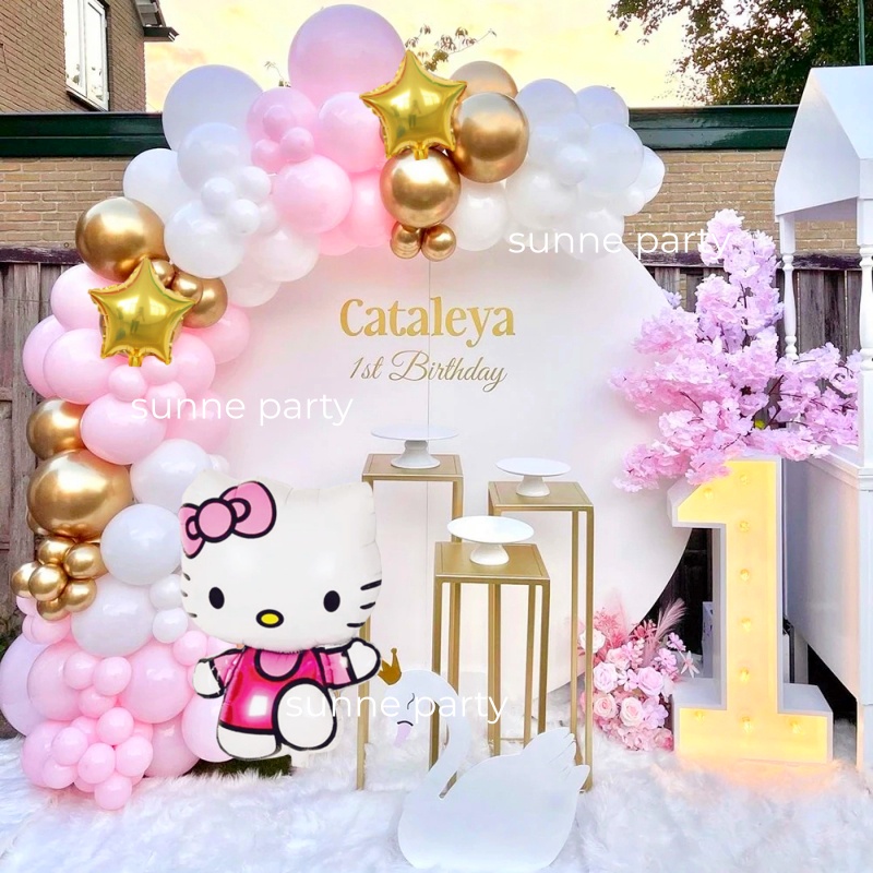 Hello Kitty Balloons Garland 32inch Pink Number Balloon Stand kitty ...