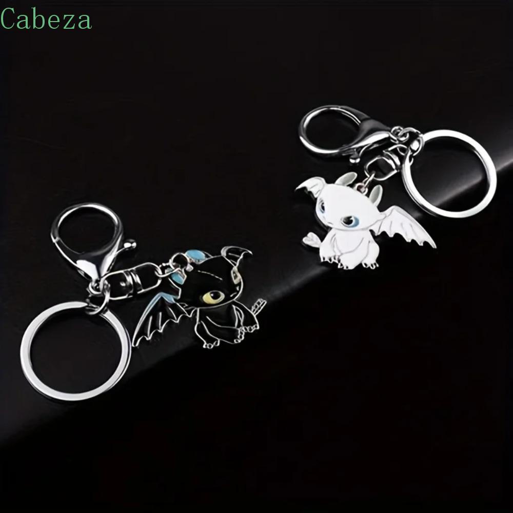 CABEZA Cartoon Toothless Dragon Keychain, Black & White Flying Dragon ...