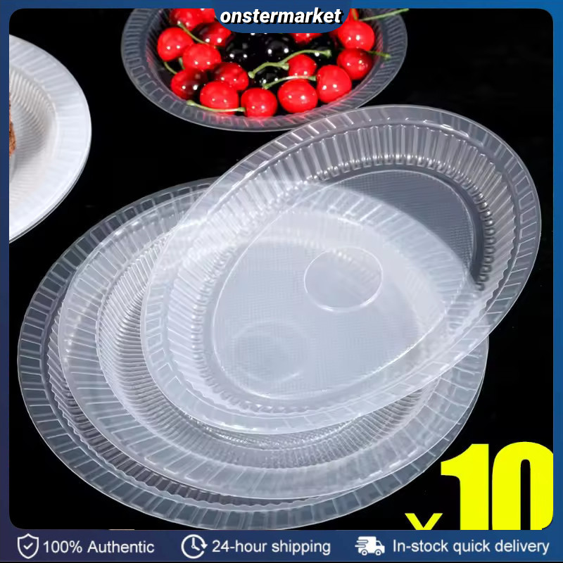 10pcs Disposable Plastic Food Plate Microwavable Round Plate Clear ...